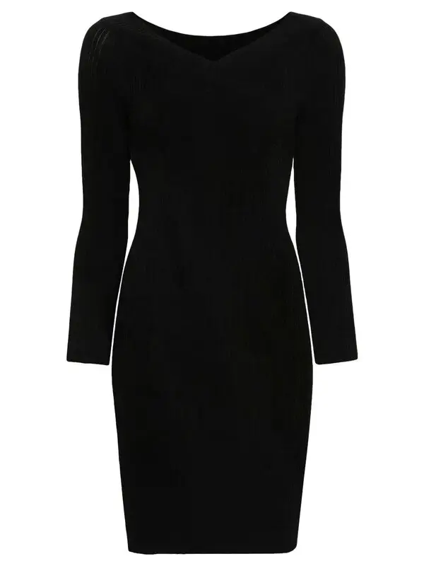 Alberta Ferretti Knitted V-neck Dress - Black