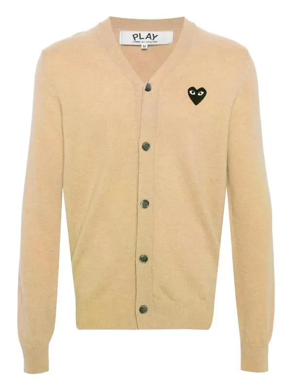 Play Comme Des Garcon Heart-patch Wool Cardigan - Neutrals