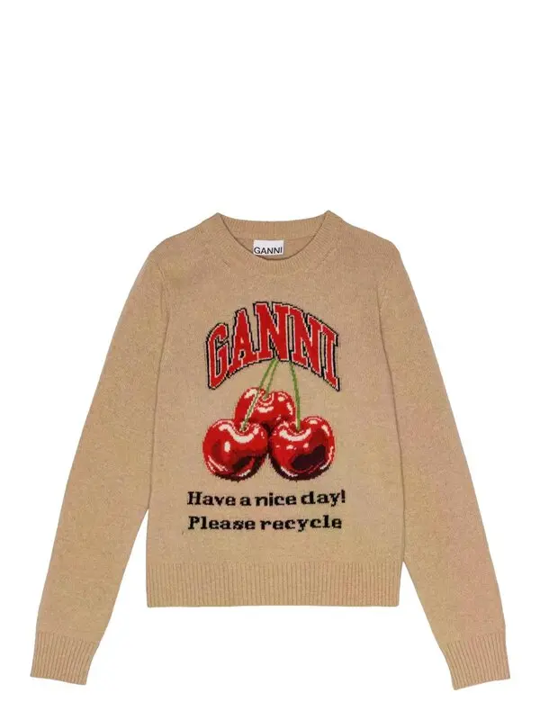GANNI Intarsia-knit Cherries Jumper - Brown