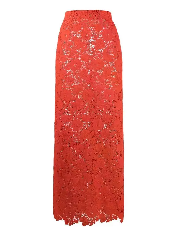 Giambattista Valli High-waist Floral-embroidered Long Skirt - Orange