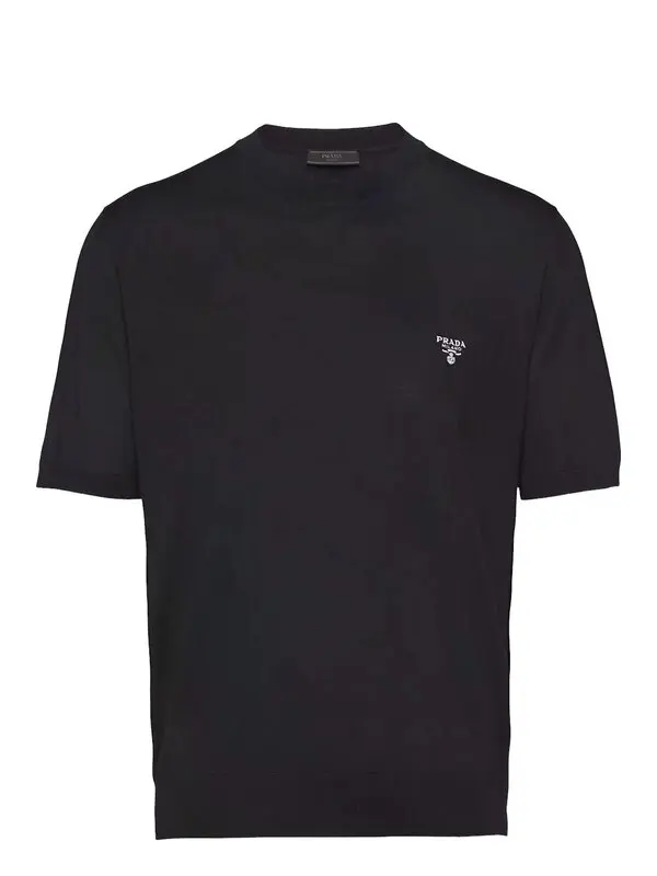 Prada Crew Neck Wool Jumper With Embroidered Logo - Black