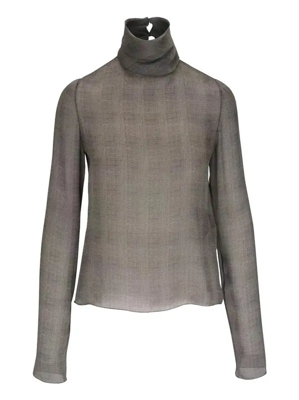 Saint Laurent Checked Silk Blouse - Grey