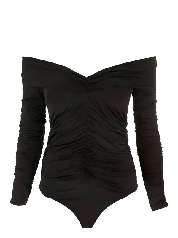 AMIR SLAMA Ruched Long-sleeves Bodysuit - Black