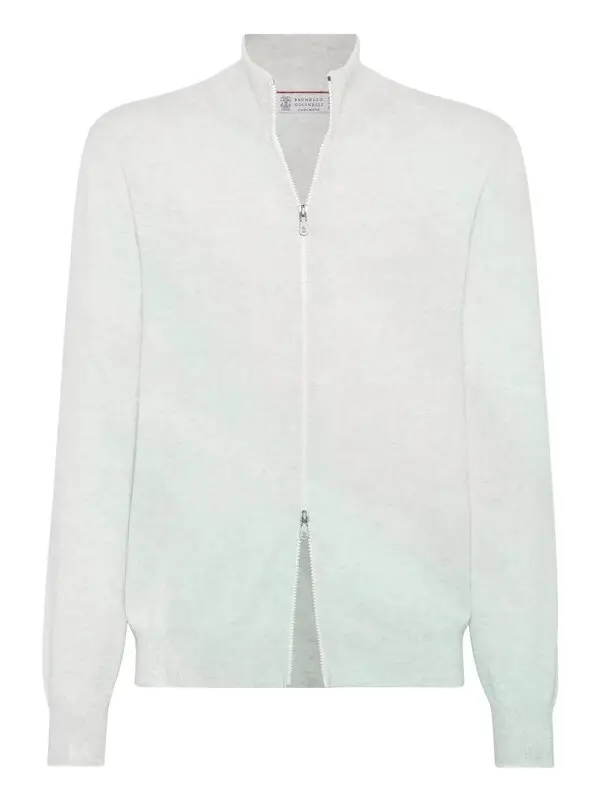 Brunello Cucinelli High Neck Zip Up Cardigan - Grey