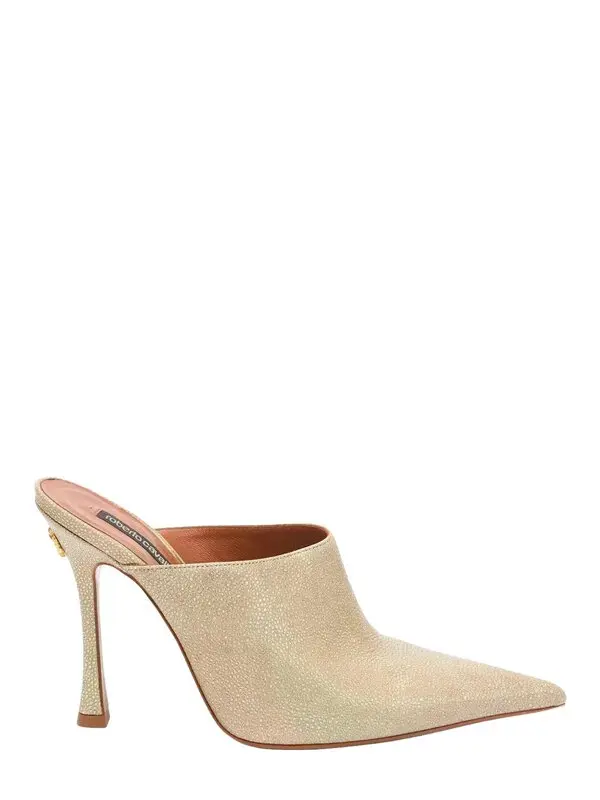 Roberto Cavalli Pebbled Pointed Mules - Neutrals