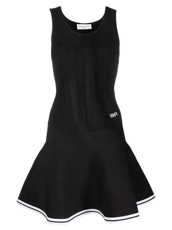 Sonia Rykiel Paris Pointelle Knit Fluted-skirt Mini Dress - Black