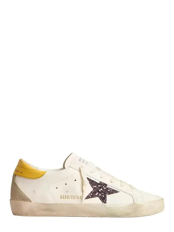 GOLDEN GOOSE Super-star Low Top Sneakers With Glitter Star Detail - Neutrals