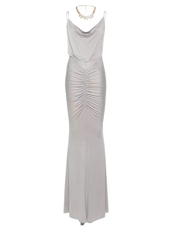 Elisabetta Franchi Gathered Sleeveless Gown - Grey