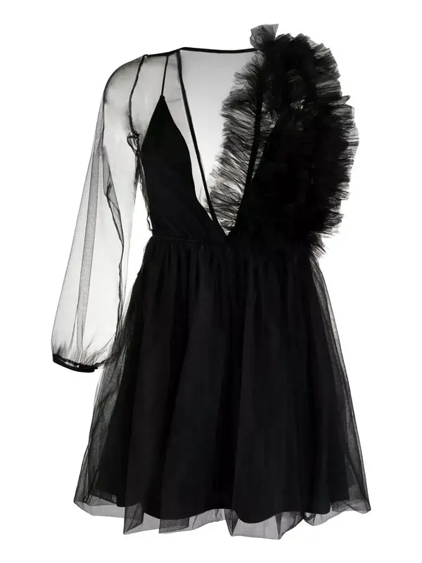 Alchemy Fashions Asymmetric Mesh Minidress - Black