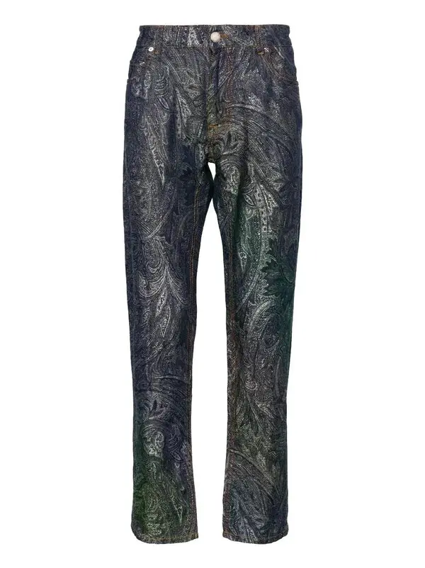 Etro Paisley Jacquard Straight-leg Trousers - Blue