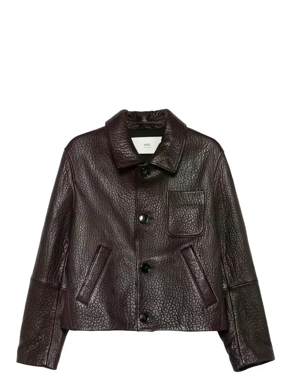 AMI Paris Leather Jacket - Brown