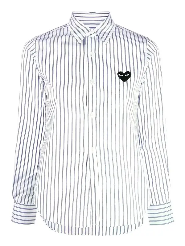 Play Comme Des Garcon Heart Logo Striped Shirt - Blue