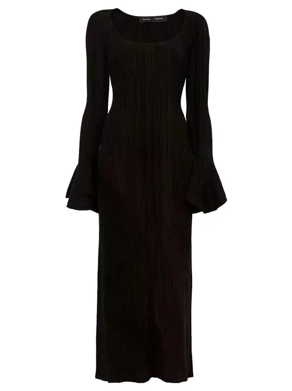 Proenza Schouler Ribbed Knit Flute-sleeved Dress - Black