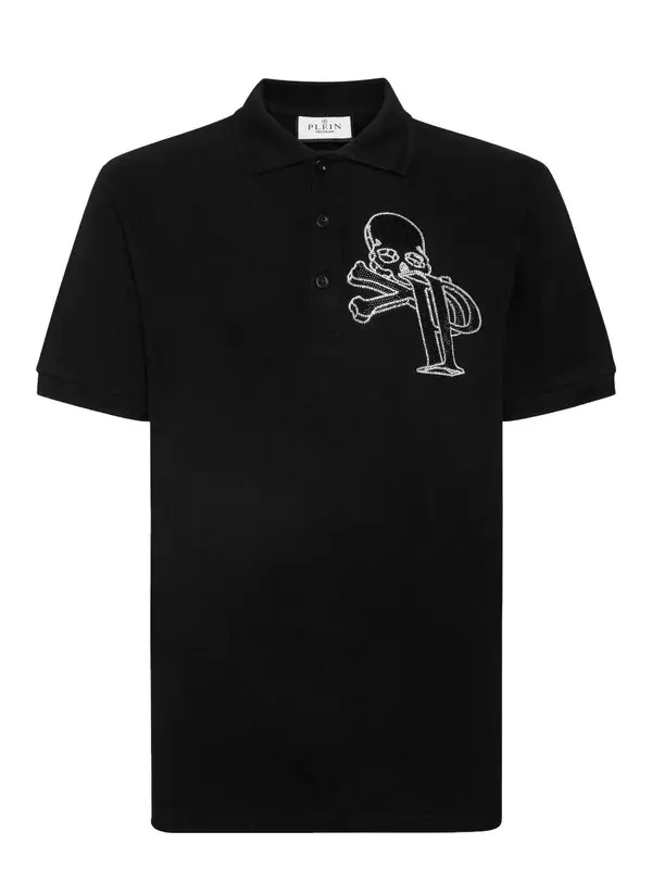 Philipp Plein Crystal-embellished Cotton Polo Shirt - Black