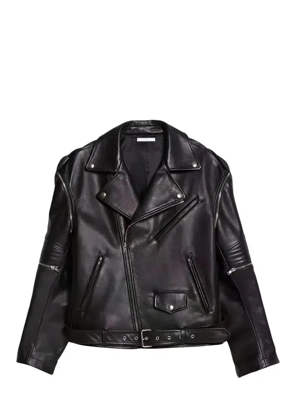Helmut Lang Belted Leather Biker Jacket - Black