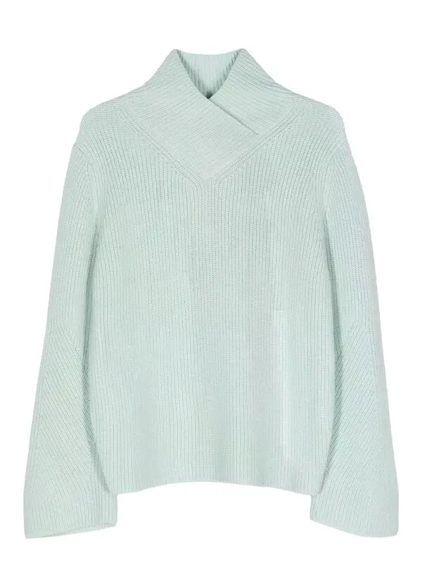 FORTE_FORTE Crossover-neck Chunky-knit Jumper - Blue