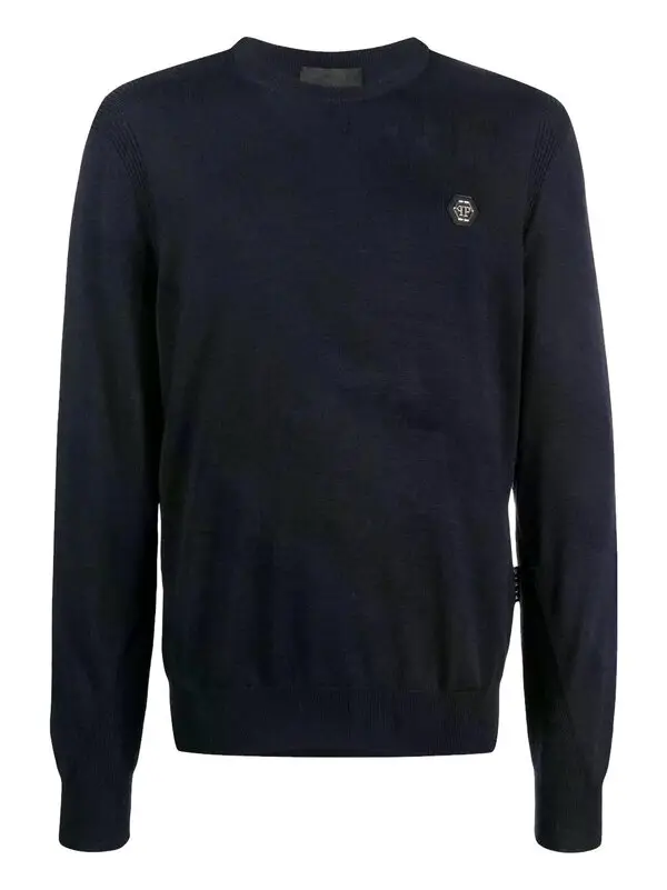 Philipp Plein Logo Patch Merino Wool Jumper - Blue
