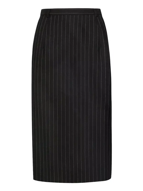 Dolce & Gabbana Pinstriped Virgin Wool Midi Skirt - Black