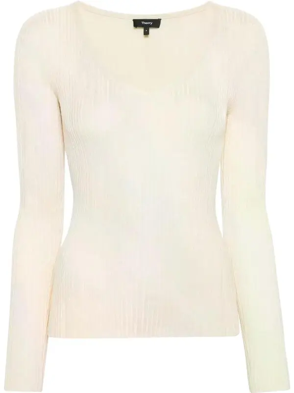 Theory Fine-ribbed V-neck Jumper - Neutrals