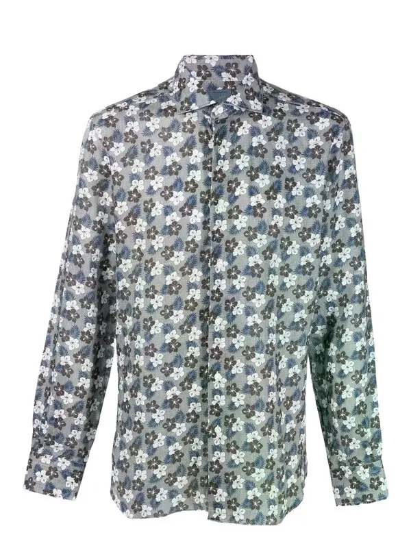 BARBA NAPOLI Long-sleeve Linen Shirt - Grey