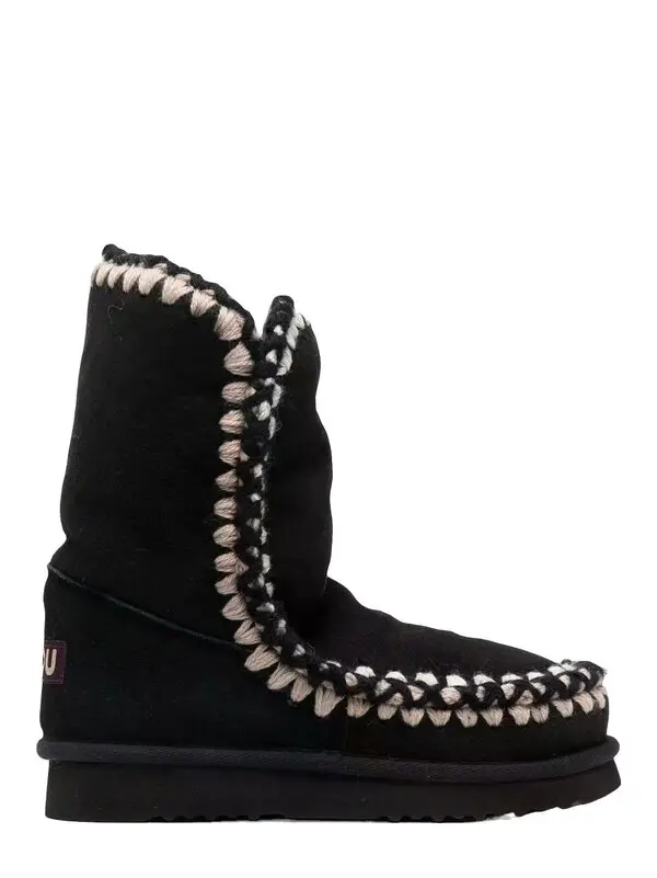 Mou Whipstitch-detail Suede Eskimo Boots - Black