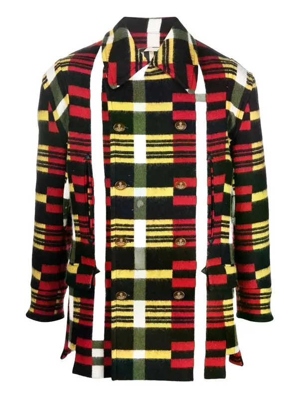 VIVIENNE WESTWOOD Check-print Double-breasted Coat - Black