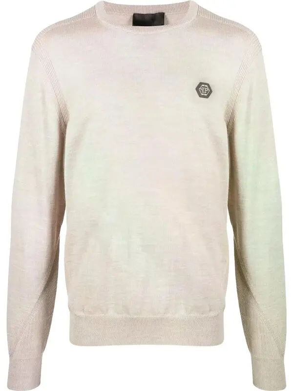 Philipp Plein Logo Patch Merino Wool Jumper - Neutrals