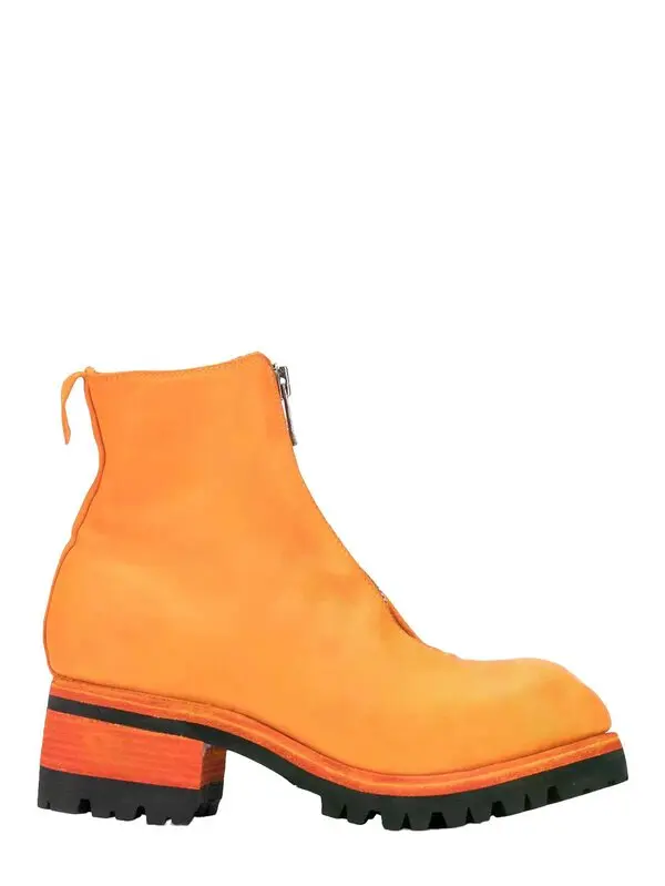 Guidi Front-zipped Ankle Boots - Orange