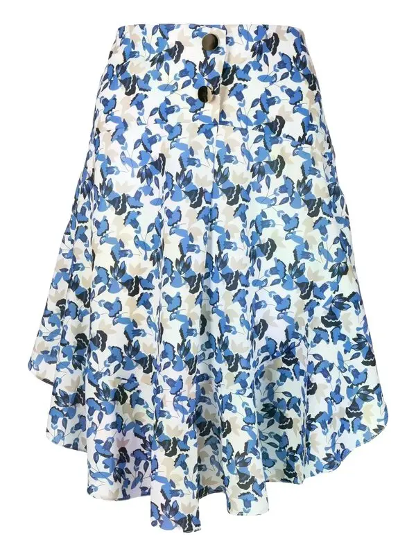 BAMBAH Asymmetric Floral-print Skirt - Blue