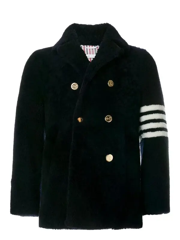 Thom Browne Unconstructed Classic Shearling Pea Coat - Blue