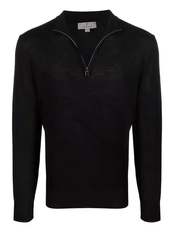 Canali Zipped Funnel-neck Pullover - Black