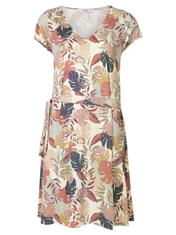 AMIR SLAMA Floral-print Tied-waist Dress - Neutrals