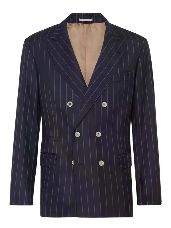 Brunello Cucinelli Pinstripe-print Double-breasted Blazer - Blue