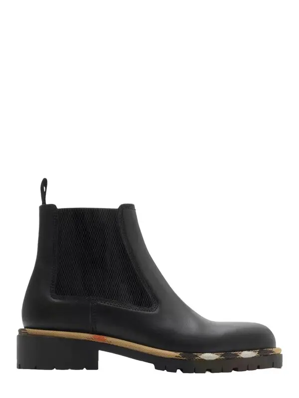 Burberry Calf Leather Chelsea Boots With Checked Trim - Black