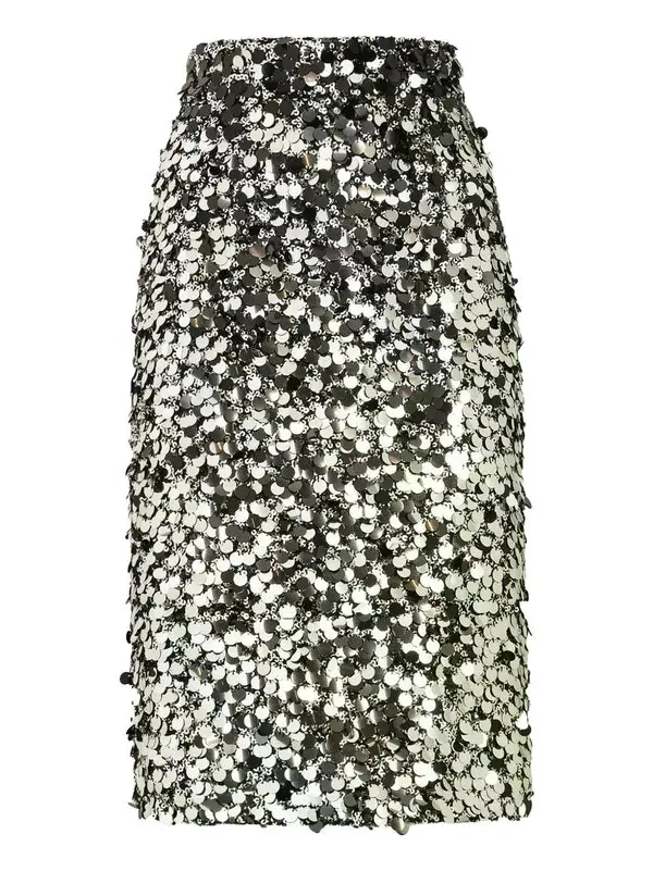 Dolce & Gabbana Sequinned Pencil Midi Skirt - Silver