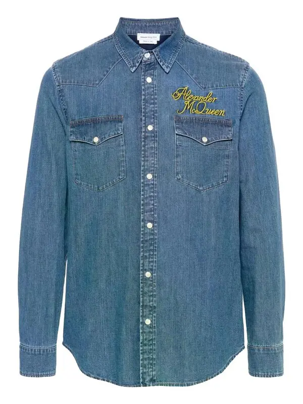 Alexander McQueen Logo-embroidered Denim Shirt - Blue