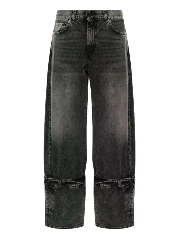 HAIKURE Cuff-detail Wide Leg Jeans - Black