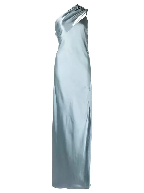Michelle Mason One-shoulder Gown With Side Slit - Blue