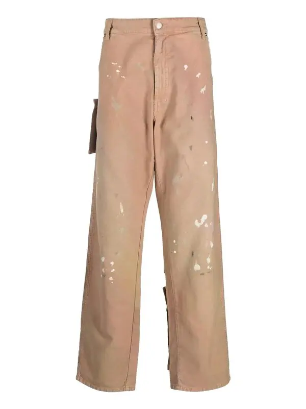 DARKPARK Paint-splatter Patch Pocket Wide-leg Jeans - Neutrals