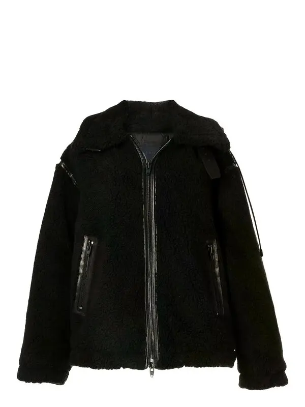 JUUN.J Faux-shearling Oversized Biker Coat - Black