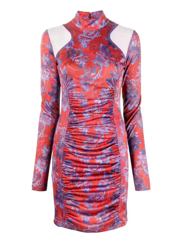 Versace Paisley-print Ruched Minidress - Red