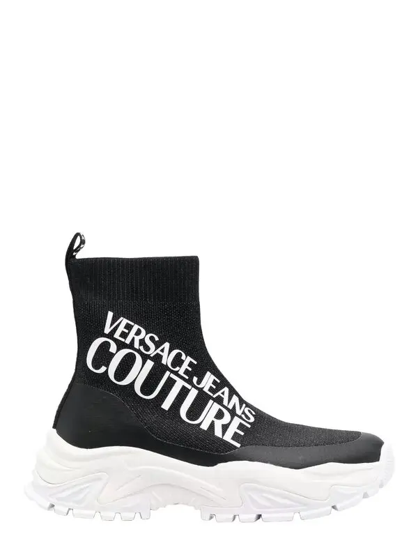 Versace Logo-print Sock-style Sneakers - Black