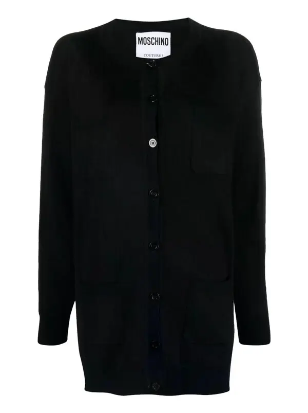 Moschino Monogram-jacquard Virgin Wool Cardigan - Black