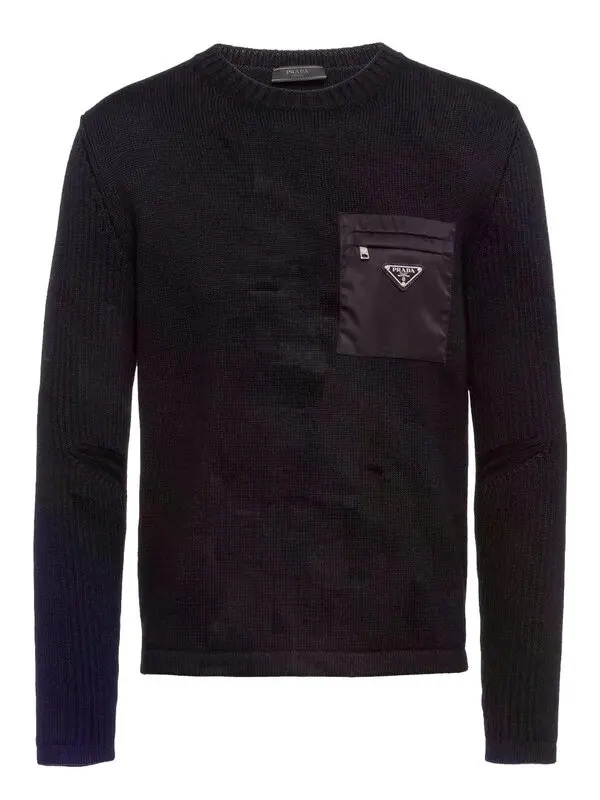 Prada Wool Jumper With Pocket Detail - Black