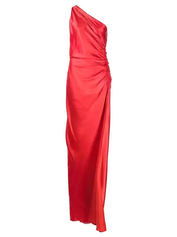 Michelle Mason Silk Asymmetrical Gown - Red