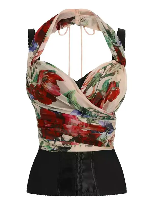 Dolce & Gabbana Floral-print Halterneck Top - Red