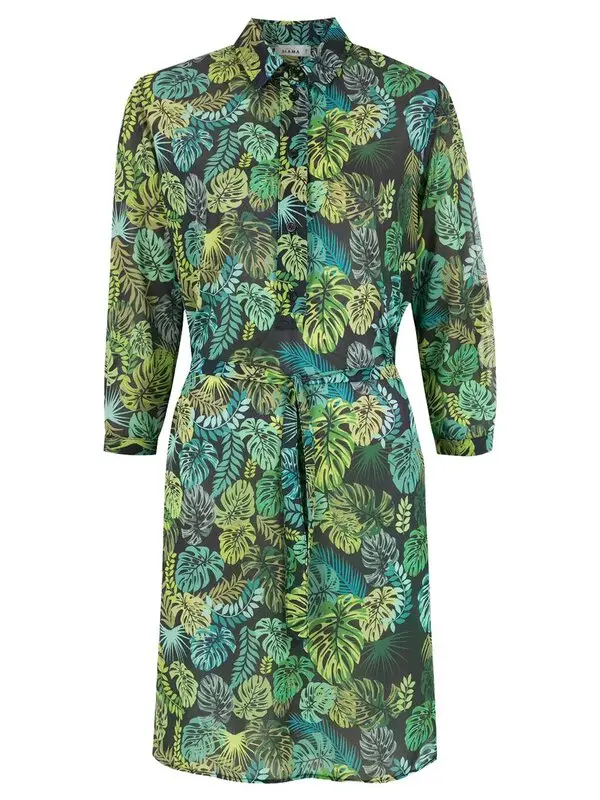 AMIR SLAMA Tropical Print Shirt Dress - Green