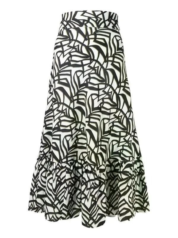 BAMBAH Geometric-print Ruffle Midi Skirt - White