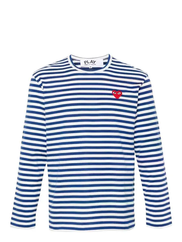 Play Comme Des Garcon Heart-patch Striped Cotton T-shirt - Blue