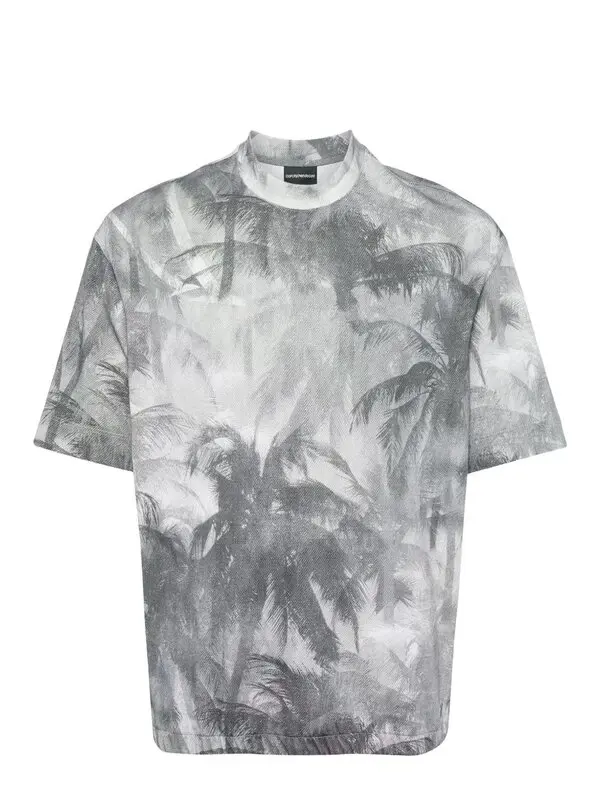 Emporio Armani Palm Tree-print Cotton T-shirt - Grey